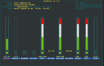 Alsamixer - Mixer de áudio no terminal no Linux Ubuntu